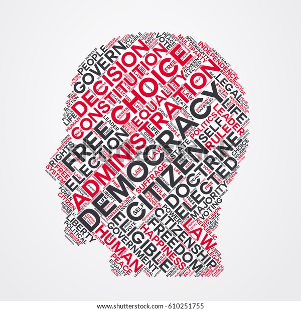 Democracy Word Cloud Head Typography: vector de stock (libre de ...