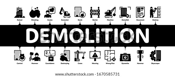 Demolition Building Minimal Infographic Web Banner Stock Vector ...