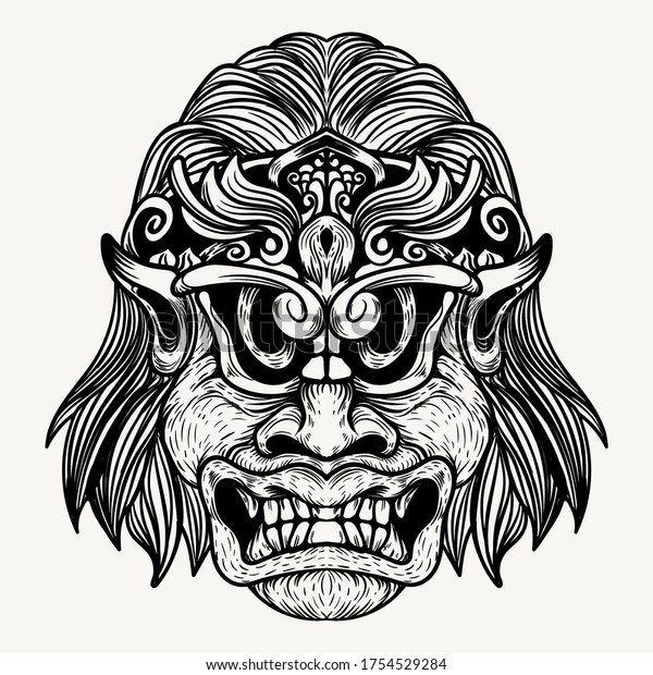 Vektor Stok Demon Face Artwork Tattoo Design (Tanpa Royalti) 1754529284 ...