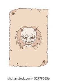 Demon Face Old Paper Draw: vector de stock (libre de regalías ...