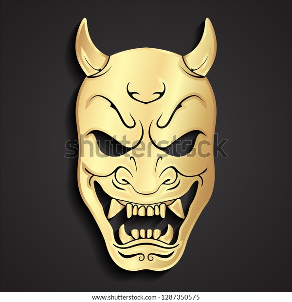 Demon Face Oni Mask Golden Symbol Stock Vector (Royalty Free) 1287350575