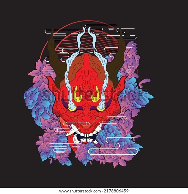 Demon Illustration Japanese Style Background Stock Vector (Royalty Free ...
