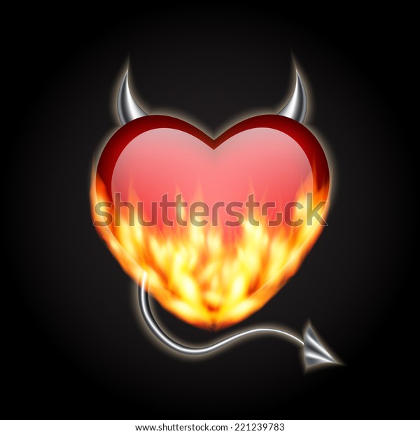 Demonic Heart Horns Tail Fire Valentines Stock Vector (Royalty Free ...