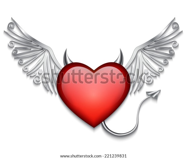 Demonic Heart Horns Tail Stylized Wings Stock Vector (Royalty Free ...