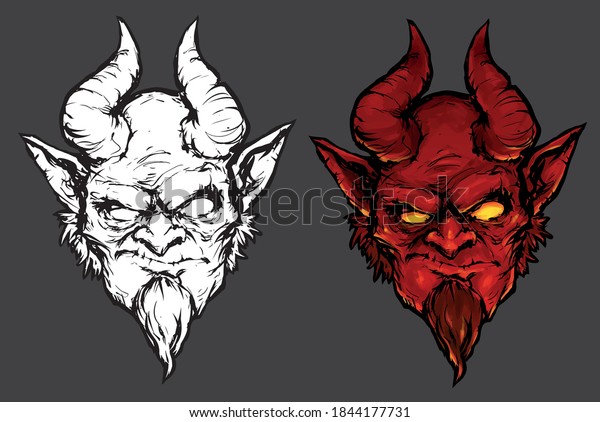 Demonic Red Devil Head Horns Beard Stock Vector (Royalty Free ...
