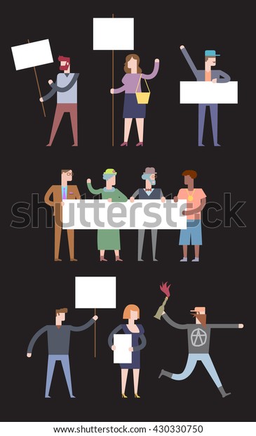 Demonstration Protest Concept Crowd People Banners Stock Vector ...