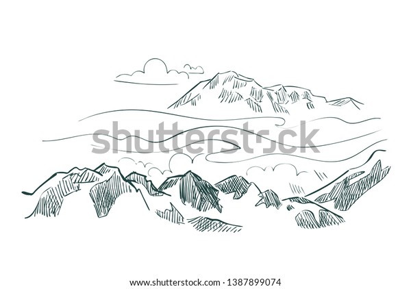 Denali National Park Vector Sketch Illustration: เวกเตอร์สต็อก (ปลอดค่า ...