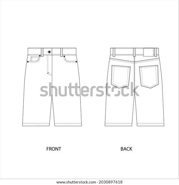 Denim Mens Shorts Technical Drawing Kneelength Stock Vector (Royalty ...