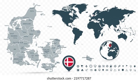Denmark Map World Map Isolated On Stock Vector (Royalty Free ...