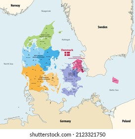 Denmark Regions Vector Map Main Cities Stock Vector (Royalty Free ...