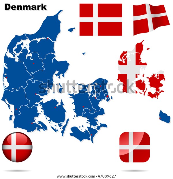 Denmark Vector Set Detailed Country Shape Stock Vector (Royalty Free ...