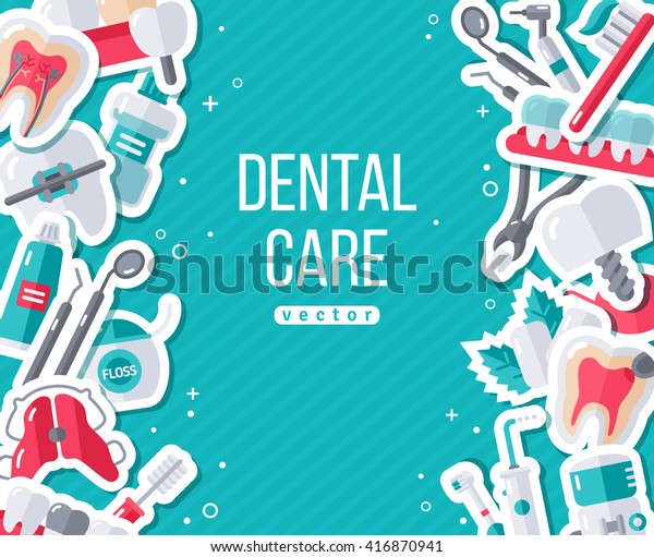 Dentistry Banner With Flat Sticker Icon Set. Vector illustration ...