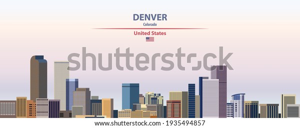 Denver Cityscape On Sunset Sky Background Stock Vector (Royalty Free ...