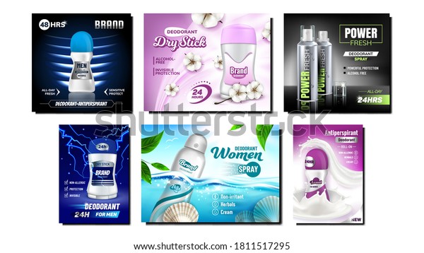 Deodorant Antiperspirant Promo Posters Set Vector Stock Vector (Royalty ...