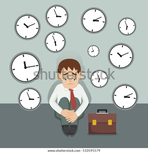 Depressed Businessman Clock Background Vector Illustration Stock Vector ...