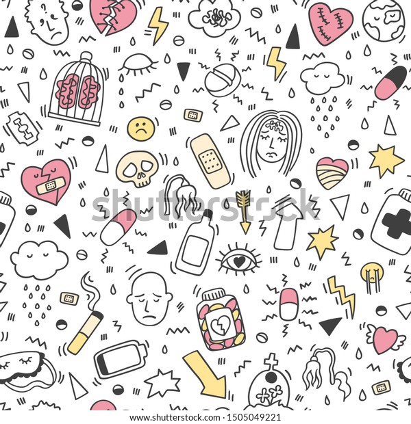 Depression Doodles Pattern Heartbreak Pattern Sad Stock Vector (Royalty ...