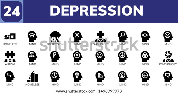 Depression Icon Set 24 Filled Depression Stock Vector (Royalty Free ...