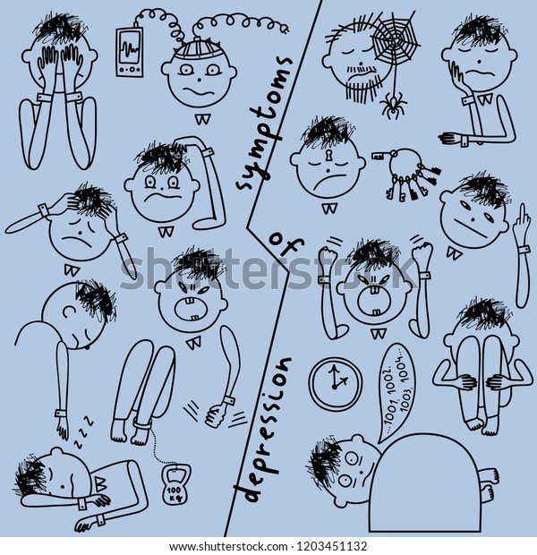 Depression Signs Symptoms Set Objects Characters Stock Vector (Royalty ...