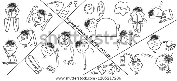 Depression Signs Symptoms Set Objects Characters: เวกเตอร์สต็อก (ปลอด ...