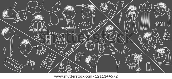 Depression Signs Symptoms Set Objects Characters Stock Vector (Royalty ...
