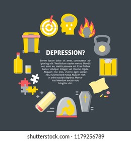 Depression Symptoms Banner Template Flat Style 스톡 벡터(로열티 프리) 1179256789 ...