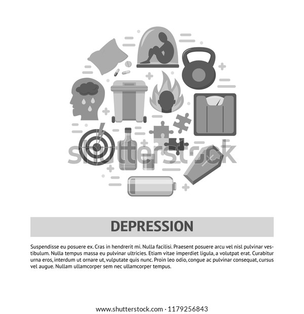 Depression Symptoms Banner Template Flat Style Stock Vector (Royalty ...