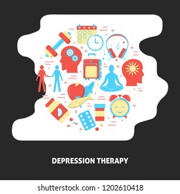 Depression Therapy Banner Round Concept Flat Stock Vector (Royalty Free ...