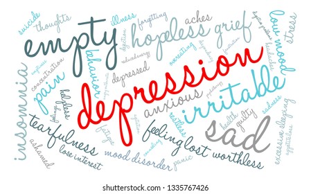 Depression Word Cloud On White Background Stock Vector (Royalty Free ...