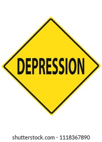 Depression Yellow Road Caution Traffic Sign Stock Vector (Royalty Free ...