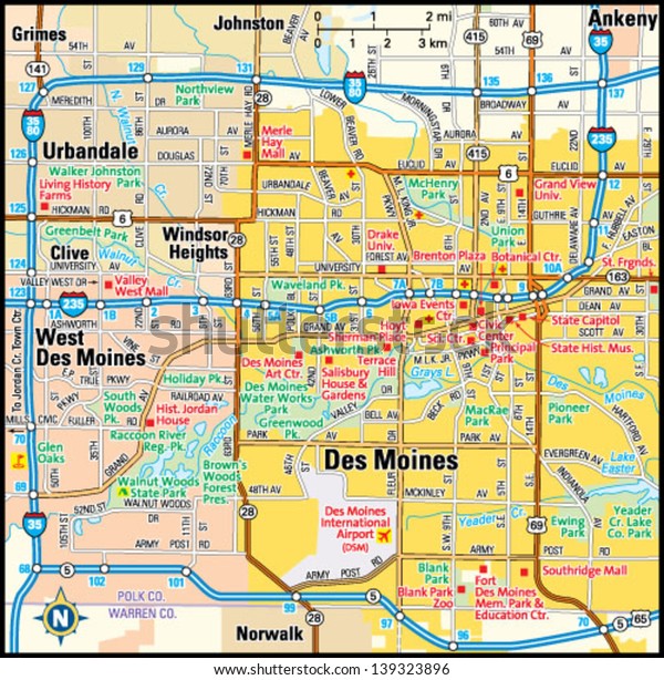 Des Moines Iowa Area Map: vector de stock (libre de regalías) 139323896 ...