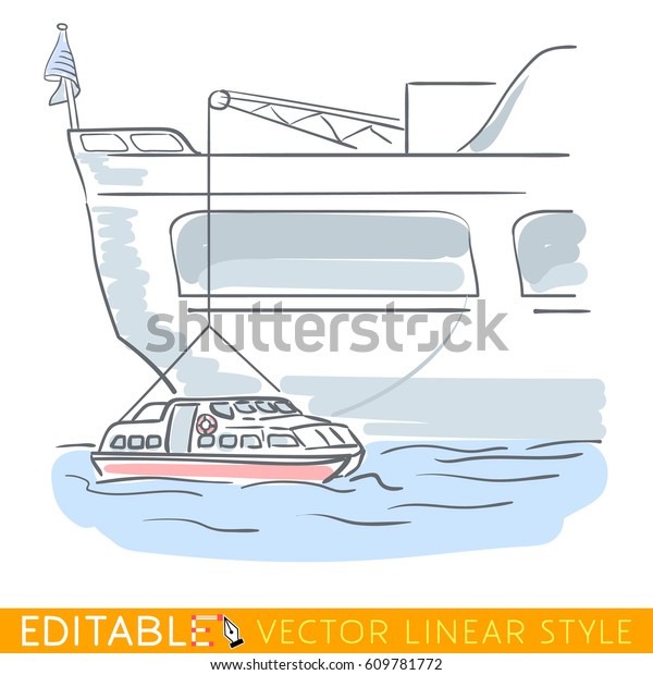 Descent Lifeboat Editable Line Sketch Stock Stock Vector (Royalty Free ...