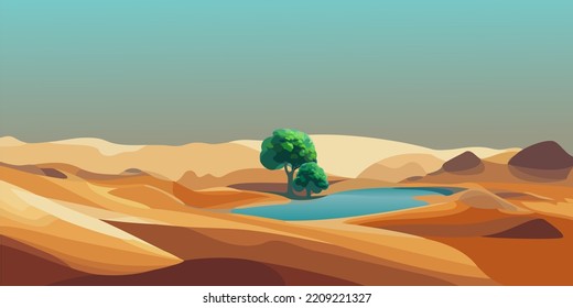 Desert Oasis Vector Color Illustration Stock Vector (Royalty Free ...