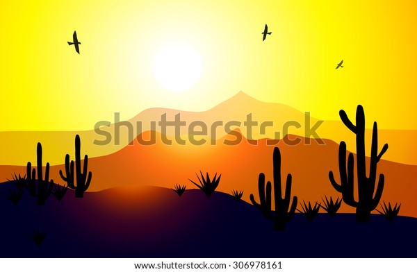 Desert Sunset Stock Vector (Royalty Free) 306978161 | Shutterstock
