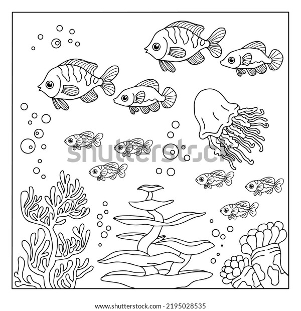 Design Aqua Fish Outline Coloring Page Stock Vector (Royalty Free ...