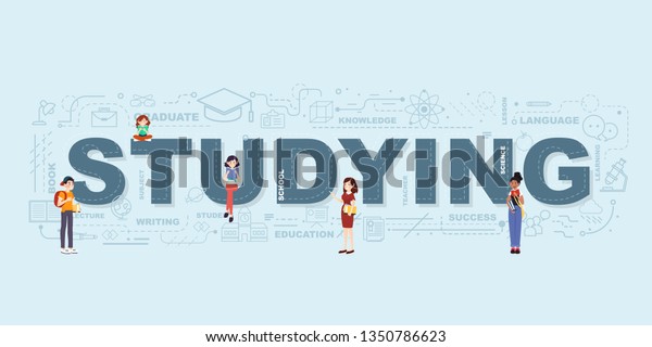 Design Concept Word Studying Website Banner Stock Vector (Royalty Free ...