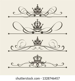 Ornate Scroll Decorative Design Elements Crowns Stock Vector (Royalty ...