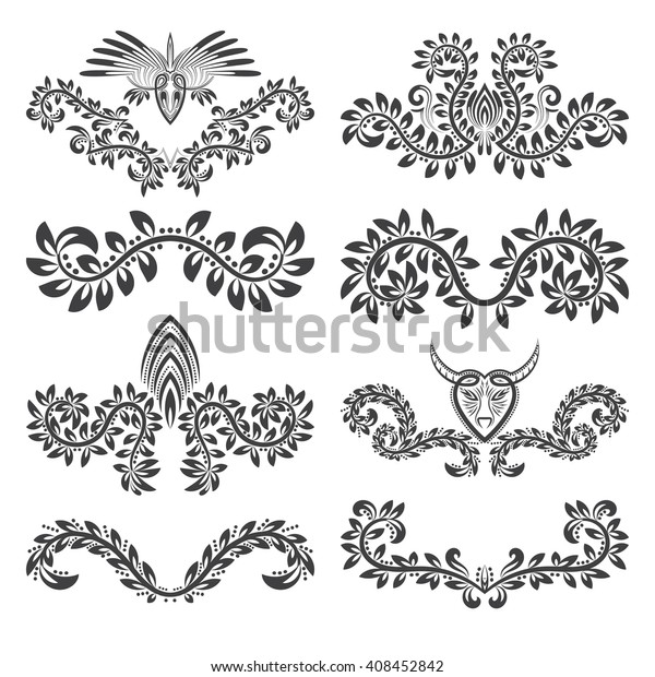 Design Ornamental Elements Labels Set Floral Stock Vector (Royalty Free ...
