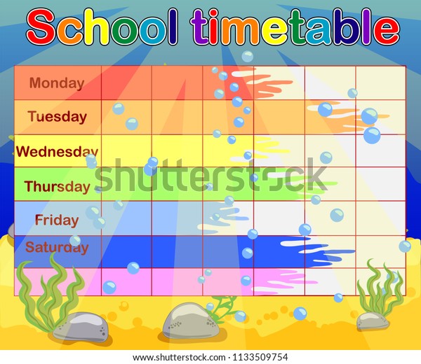 Design School Timetable Kids Bright Underwater Stock Vector (Royalty ...