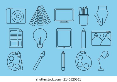 Design Tools Icon Set On Blue Stock Vector (Royalty Free) 2140520661 ...