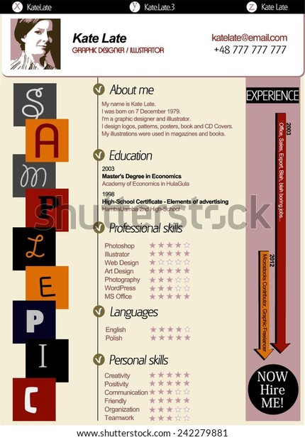 Designer Curriculum Vitae Template Infographics Style Stock Vector ...