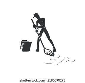Desing Man Mopping Floor Draw Stock Vector (Royalty Free) 2185090293 ...