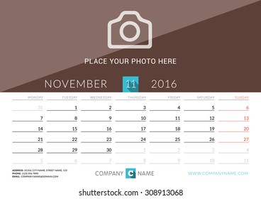 Yearly Wall Calendar Planner Template 2016 Stock Vector (Royalty Free ...
