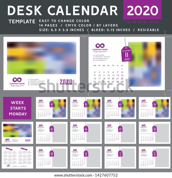 Desk Calendar 2020 Desktop Calendar Template Stock Vector (Royalty Free ...