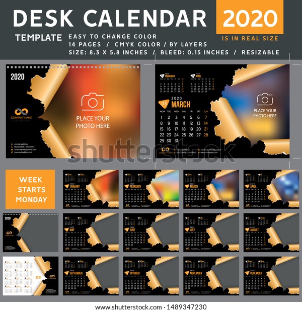 Desk Calendar 2020 Desktop Calendar Template Stock Vector (Royalty Free ...