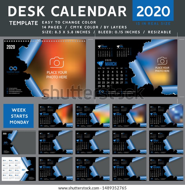 Desk Calendar 2020 Desktop Calendar Template Stock Vector (Royalty Free ...
