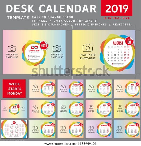 Desk Calendar Template 2019 Year Design Stock Vector (Royalty Free ...