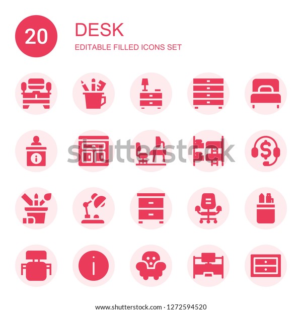 Desk Icon Set Collection 20 Filled Stock Vector (Royalty Free ...