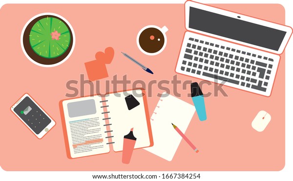 Desk Study Workspace College Top View Stock Vector (Royalty Free ...