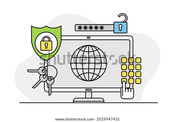 Desktop Computer Monitor Authentification System Programmed Stock Vector Royalty Free