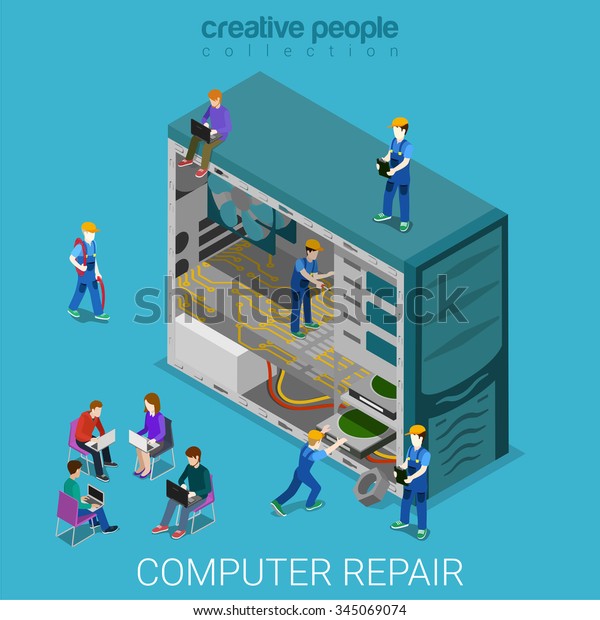 Desktop Computer Repair Service Flat 3d: стоковая векторная графика ...